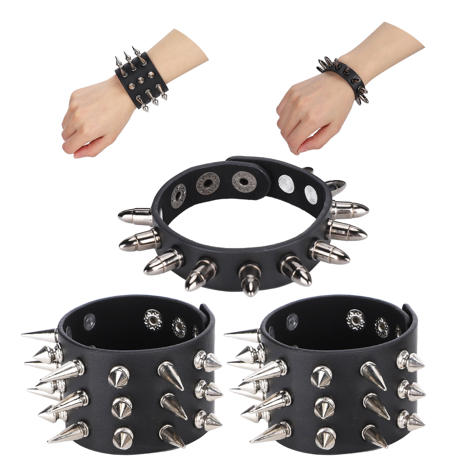 Click here for Fyydes Leather Bracelet Punk Spike Rivet Cuff Blac... prices