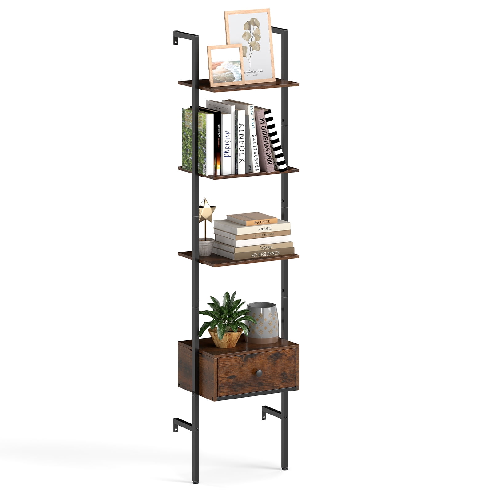 Click here for Gymax 5-Tier Bookshelf W/ Drawer 70 Wall Mount Lad... prices