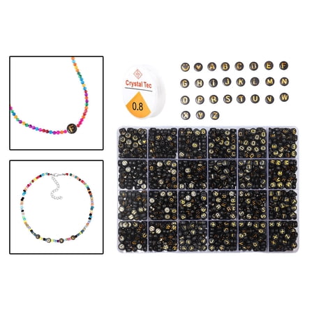 Black 7mm with Thread A-Z Letter Round Charm Bead Alphabet Craft with ...