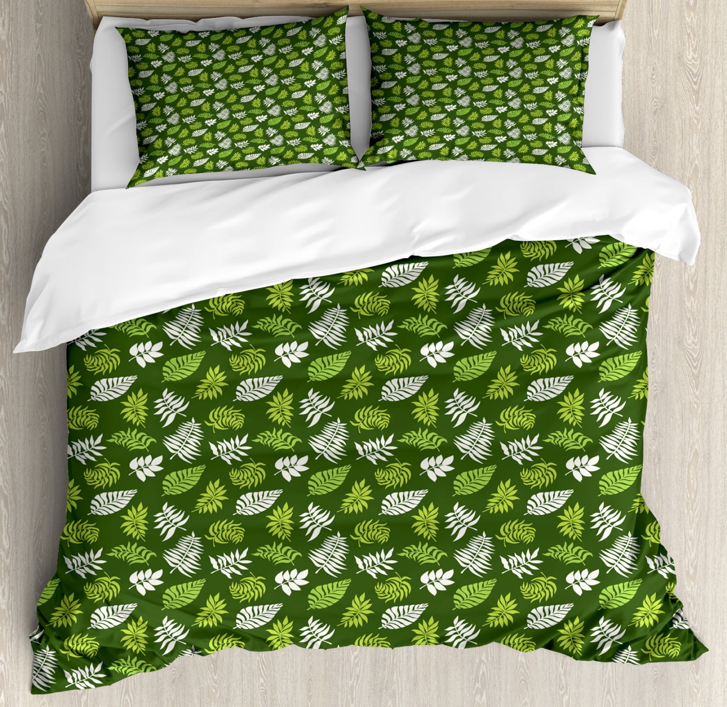 Fern Duvet Cover Set King Size, Palm and Fern Branches Exotic ...
