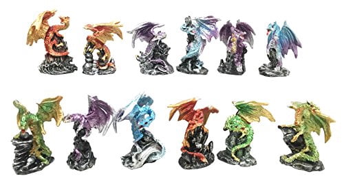 Ancient Mythical Fantasy Rune Elemental Dragon Figurine Set of 12 Small ...