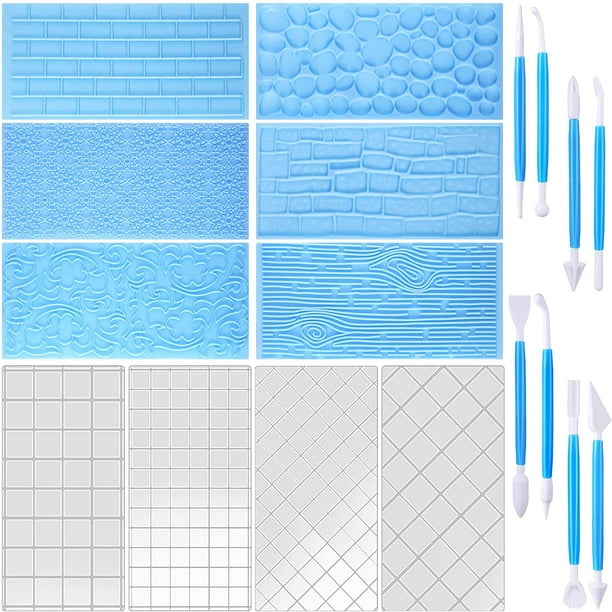 18 Pieces Fondant Impression Mat Mold Set, 6 Pieces Embossed Tree Bark ...