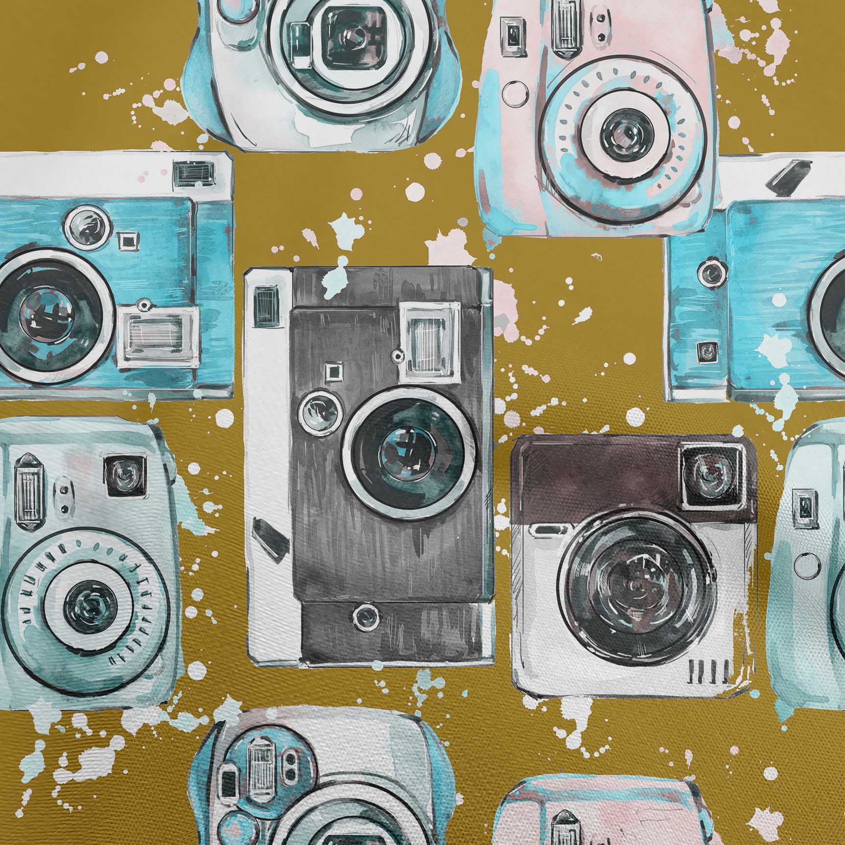 oneOone Cotton Poplin Dark Mustard Fabric Camera Pattern Diy Clothing ...