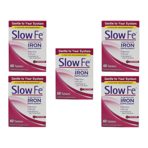 5 Pack Slow FE Slow Release IRON Supplements High Potency Gentle 60 ...