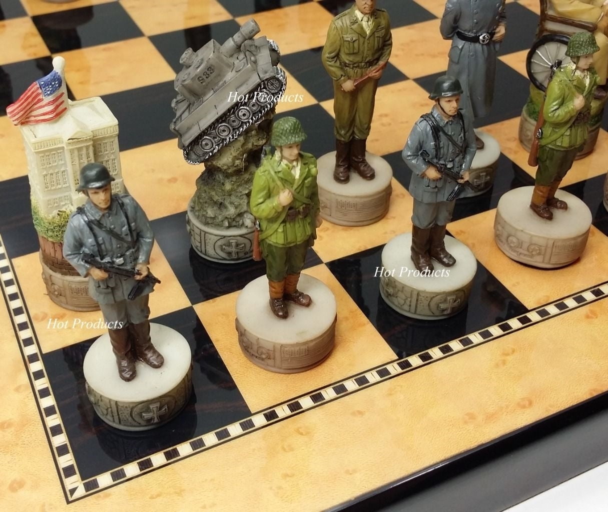 WW2 US GERMANY Chess Set W/ 15" WALNUT & BIRDSEYE MAPLE COLOR BOARD ...