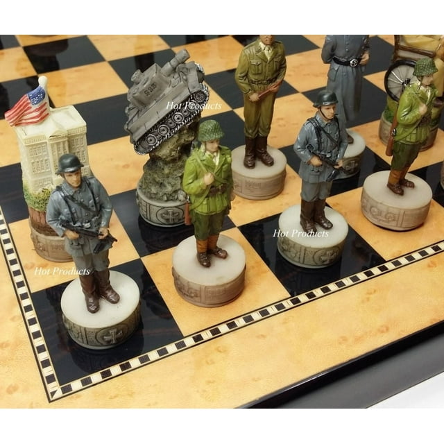 WW2 US GERMANY Chess Set W/ 15" WALNUT & BIRDSEYE MAPLE COLOR BOARD ...
