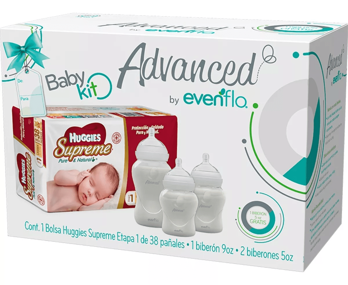 Kit Biberones Evenflo Advanced + Pañales Huggies Supreme E1 | Bodega ...