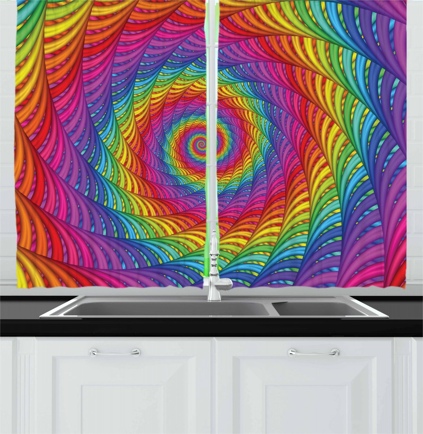 Rainbow Curtains 2 Panels Set, Psychedelic Spiral Pattern Vibrant ...