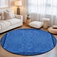 Bohemian Abstract Blue Flower 4FT Round Area Rugs Boho Tribal Ethnic ...