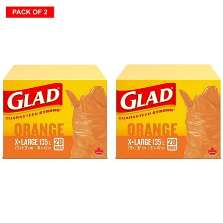 Glad Orange Bags, Easy-Tie Flaps, Extra Large, 20 Bags-Pack of 2 ...
