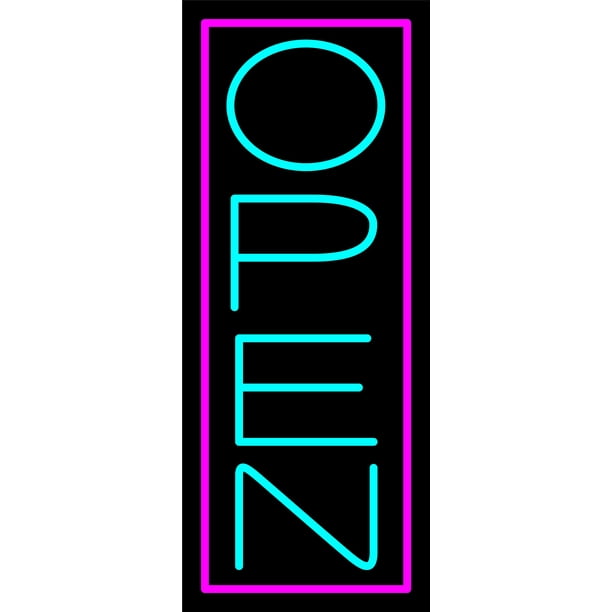 Aqua Open With Pink Border Vertical LED Neon Sign 24 x 10 - inches ...