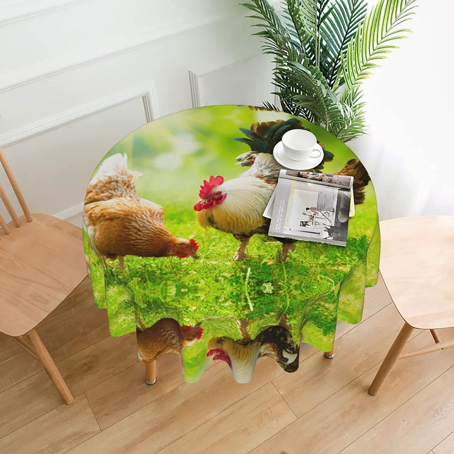 Mindunm Farm Rustic Chickens Round Tablecloth :: Washable Polyester ...