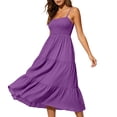 aohooy Women's Spaghetti Strap Dress Smocked Tiered Flowy Dresses ...