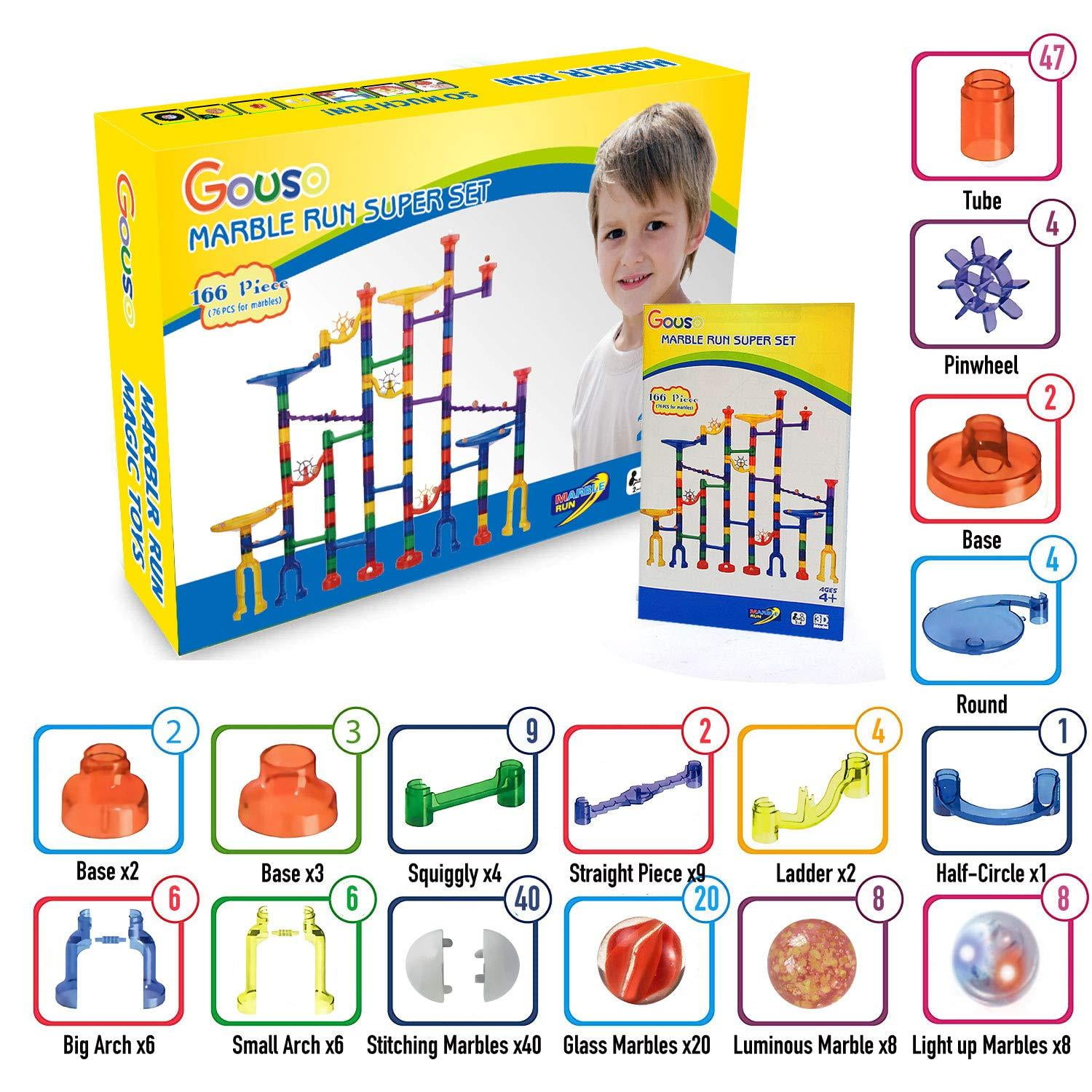 Buy 166Pcs Glowing Marble Run for Kids - Marble Maze & Building Block ...