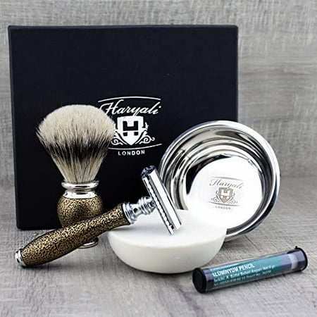 Vintage Style Complete Shaving Set >Top Grade Silver Tip Badger Brush ...