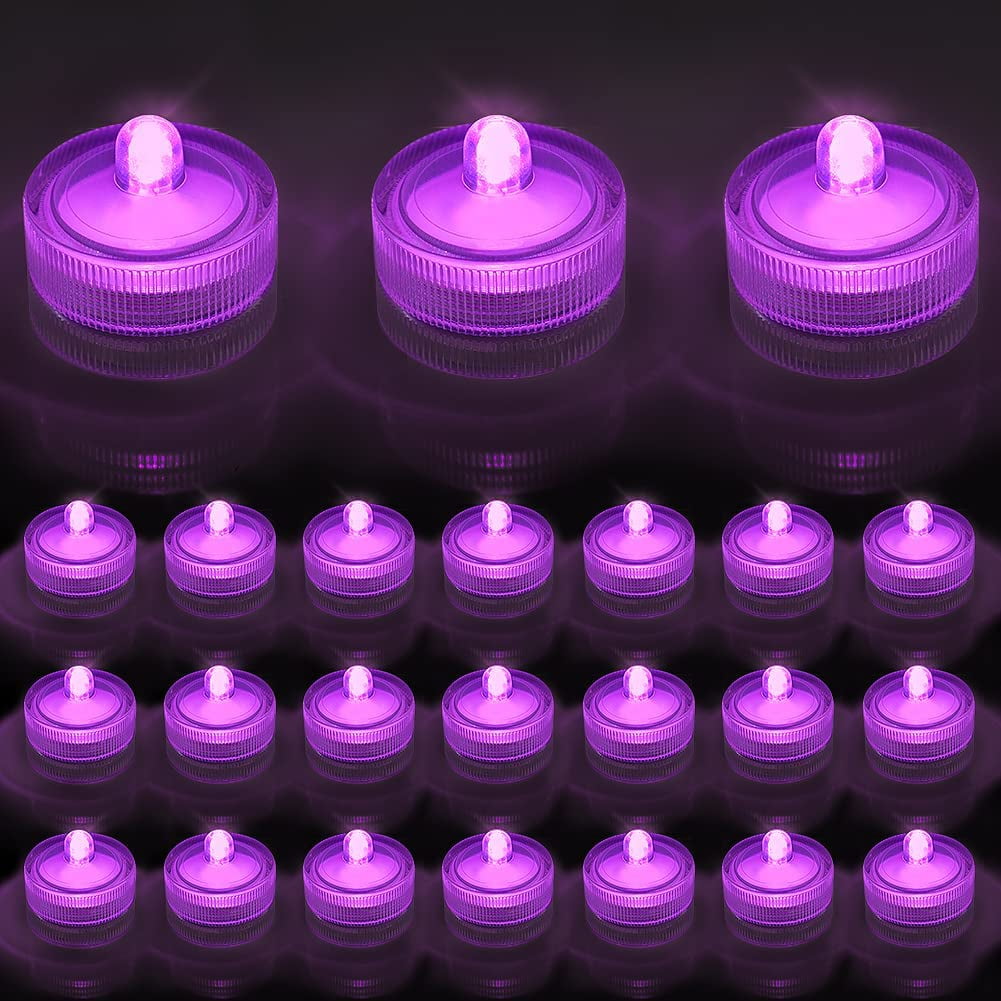 Submersible Led Light, 24 pcs Waterproof Flameless Candle Tea Lights, Mini Tea Lights for Glass ...