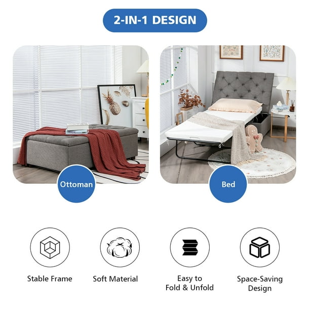 Costway Folding Ottoman Sleeper Bed with Mattress Convertible Guest Bed Grey Walmart