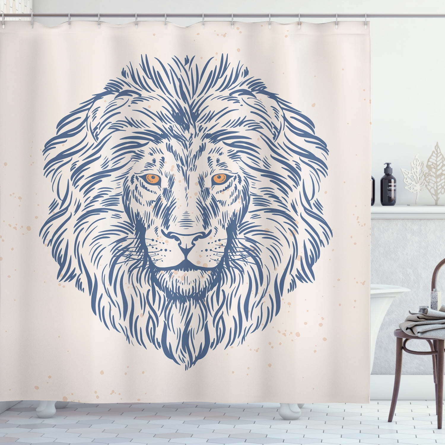 Ambesonne Lion Shower Curtain, Animal Portrait Wildlife, 69"Wx70"L ...