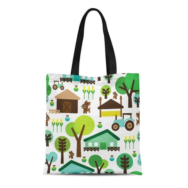 HATIART Canvas Bag Resuable Tote Grocery Shopping Bags Green Tractor ...