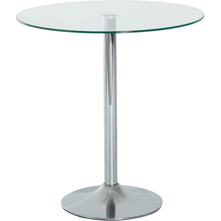 PTC Round Dining Table, Modern Kitchen Table with Glass Top, Galvanized ...