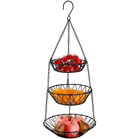 3 Tier Hanging Fruits Basket, Heavy Duty Wire Vegetable Fruit Storage ...
