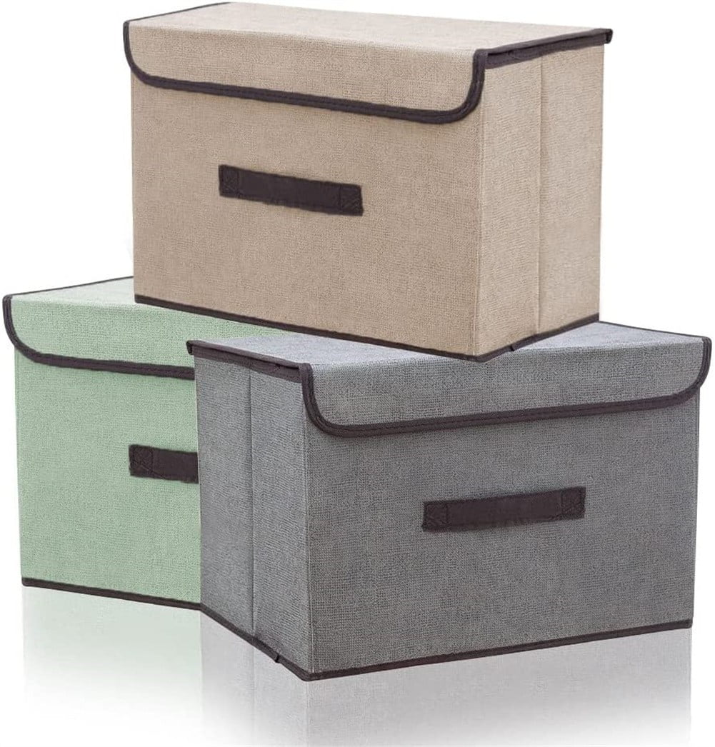 Duslogis Foldable Storage Boxes with Lids 3 Pack Fabric Storage Bins ...