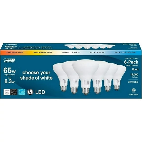 Feit Electric LED Light Bulbs, Dimmable, 60W Equivalent, Selectable ...