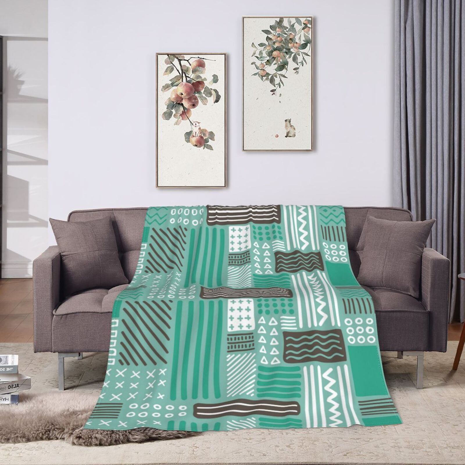 ZNDUO Green Doodle Seamless Pattern Throw Blanket, Lightweight Cozy ...