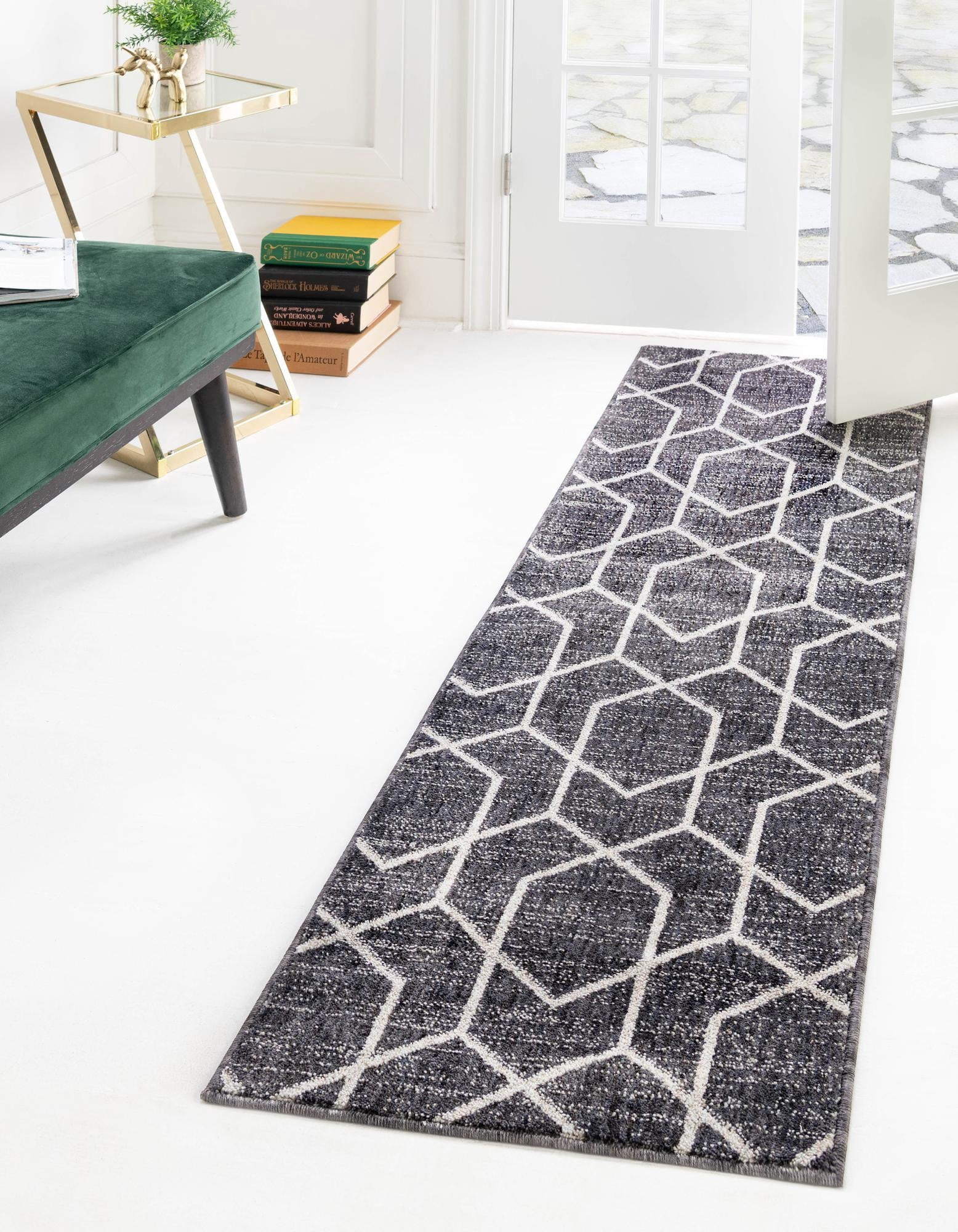 Rugs.com Eco Trellis Collection Rug – 12 Ft Runner Charcoal Gray Medium ...