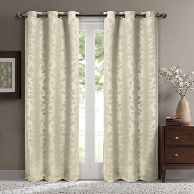 Virginia Pair (Set of 2) Blackout Weave Energy-Saving Thermal Curtain Panels Grommet Embossed ...