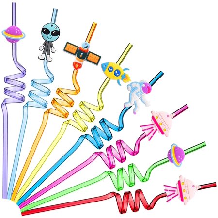 24 Pieces Outer Space Straws Reusable Solar System Plastic Straws ...