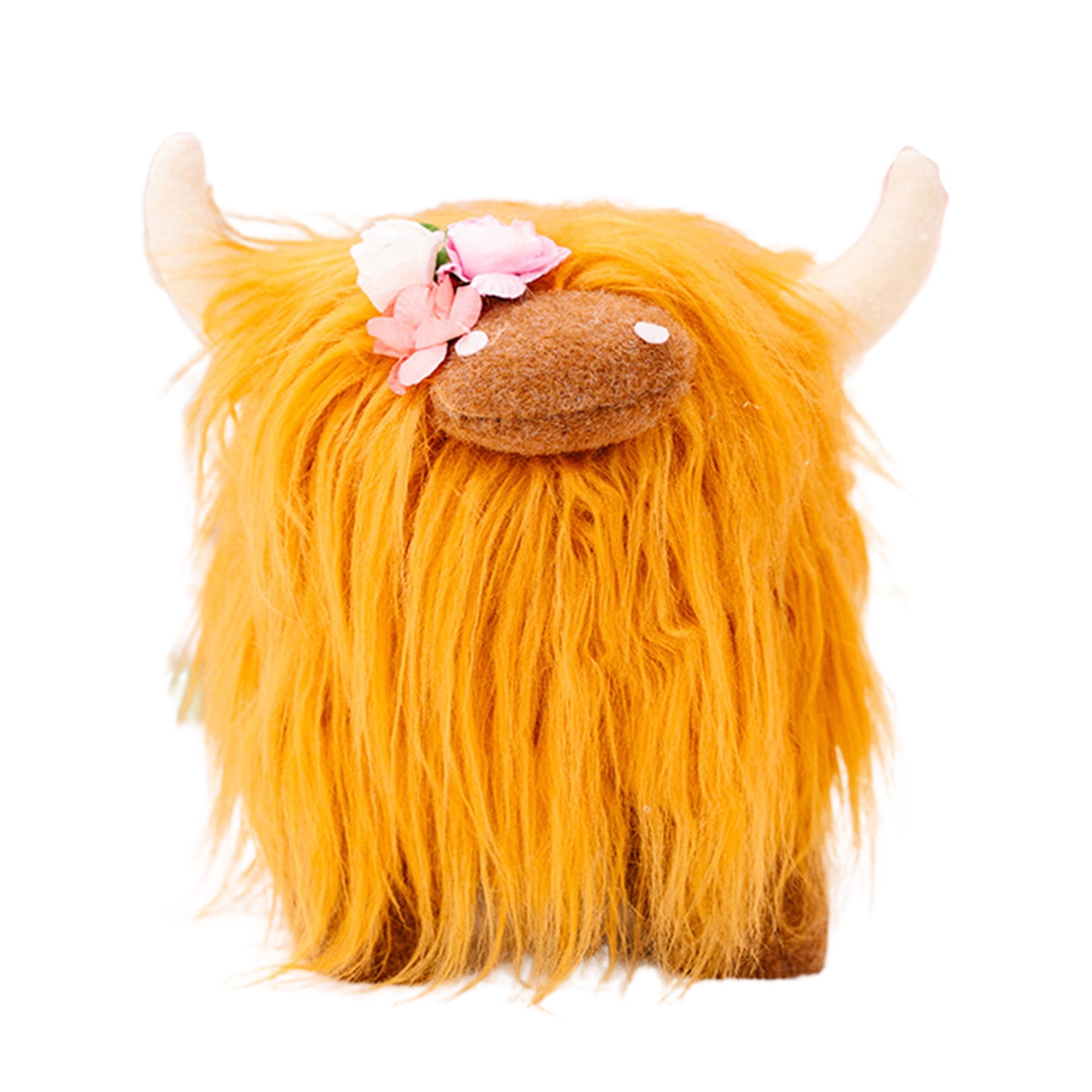 19cm Highland Cow Gnomes Cute Fluffy Long-haired Yak Flower on Head ...