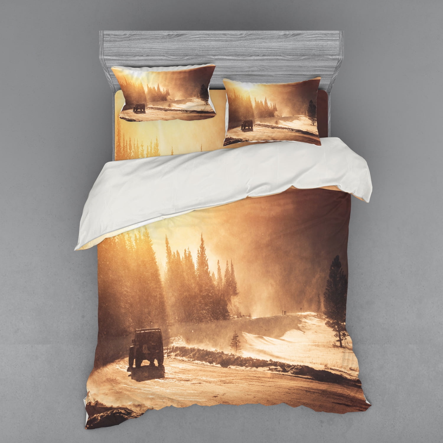 Ambesonne Winter Bedding Set 4 Pcs, Colorado Mountain Road, Queen ...
