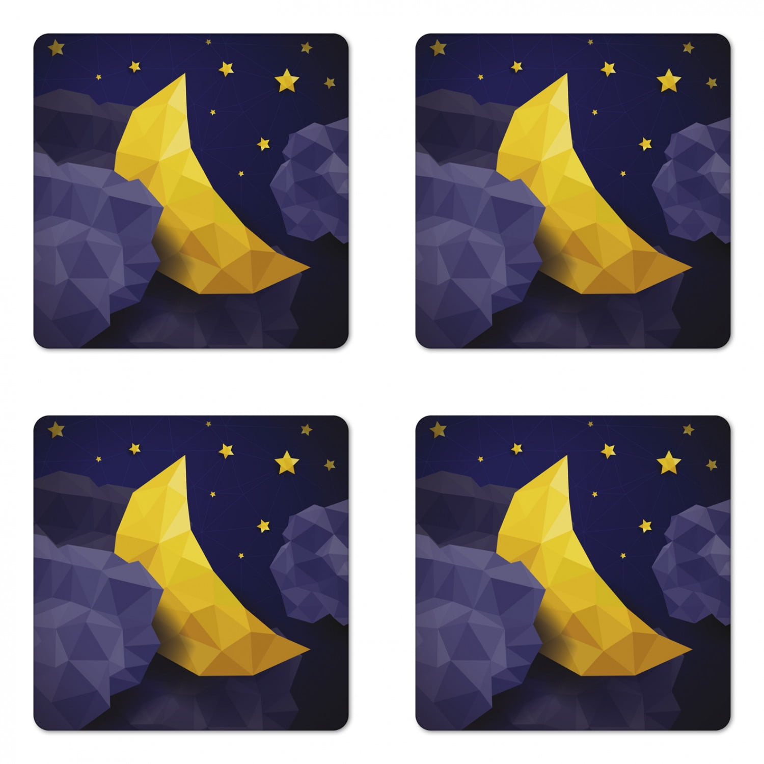 Geometric Coaster Set of 4, Triangle Effect Graphic Night Sky New Moon ...