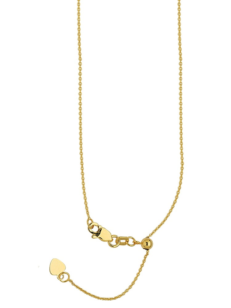 22" Adjustable Cable Chain Necklace with Slider 14K Yellow Gold 0.9 mm ...