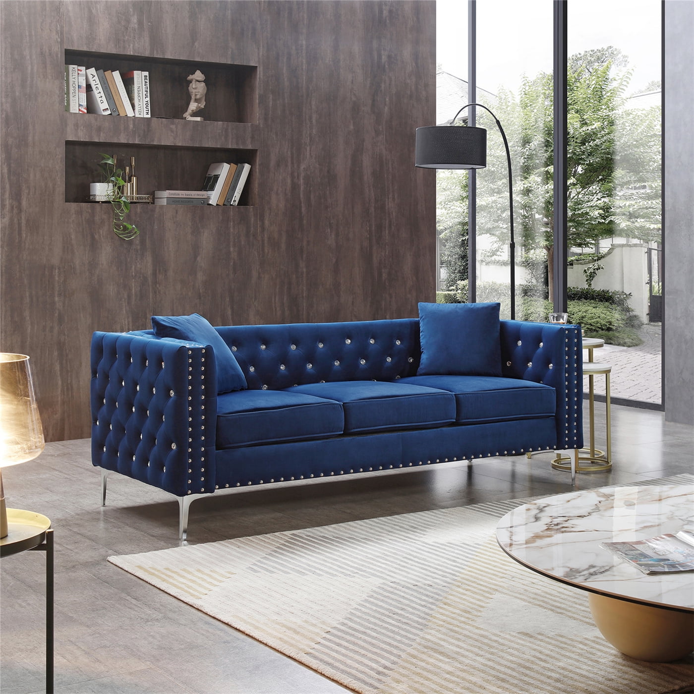 Navy blue velvet sleeper sofa store