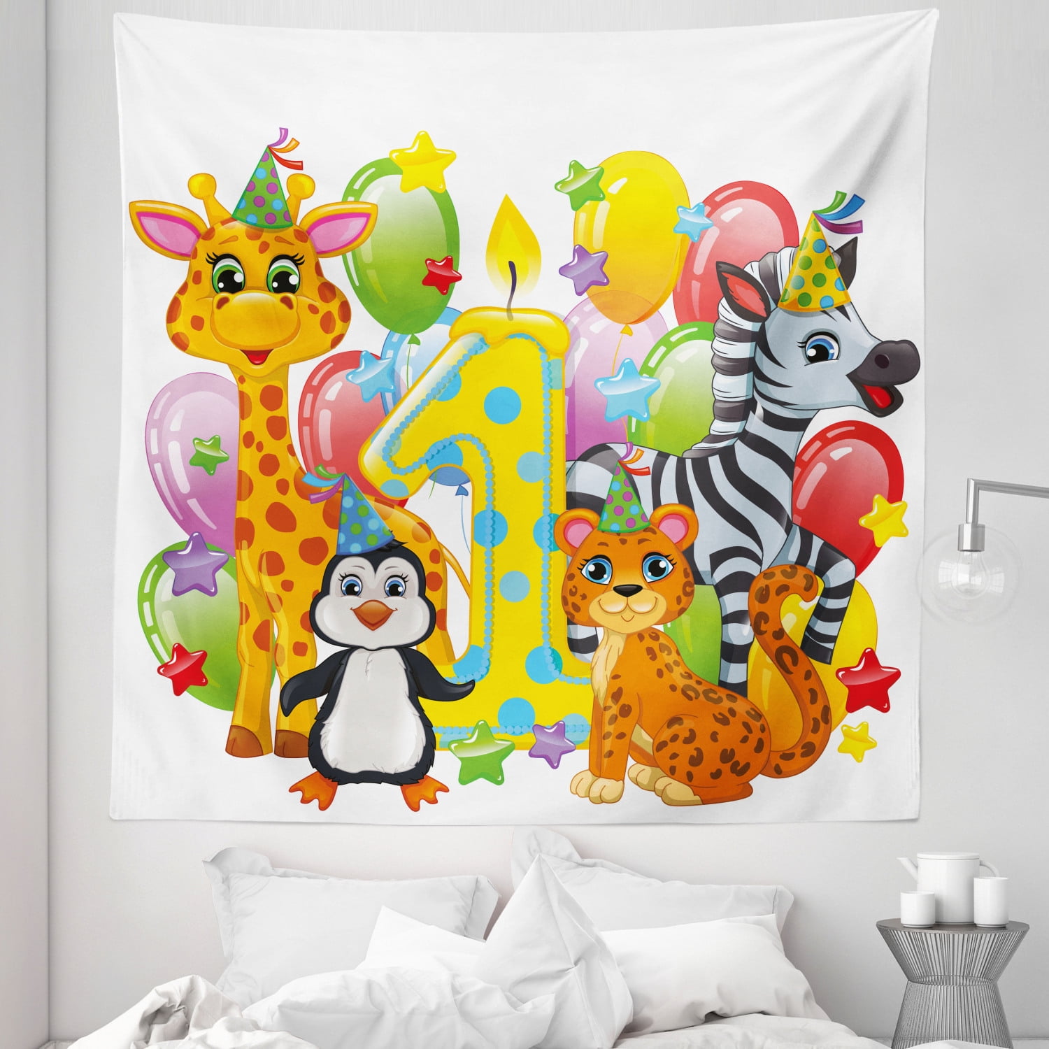 Colorful Tapestry, Party with Safari Animals Zebra Lion Balloons ...