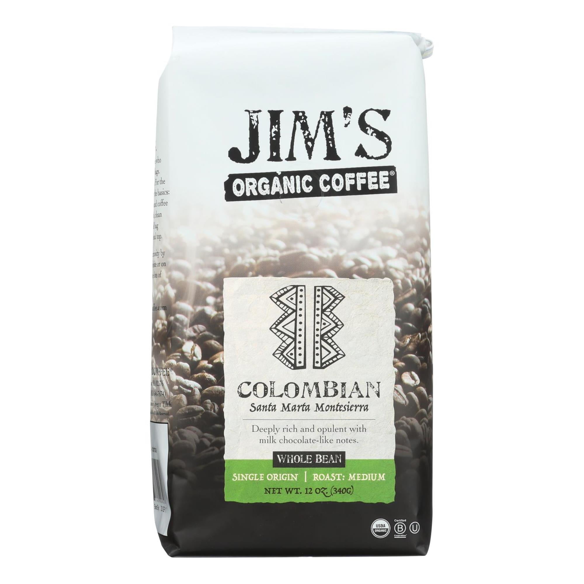 Jim'S Organic Coffee Colombian Santa Marta Montesierra Whole Bean ...