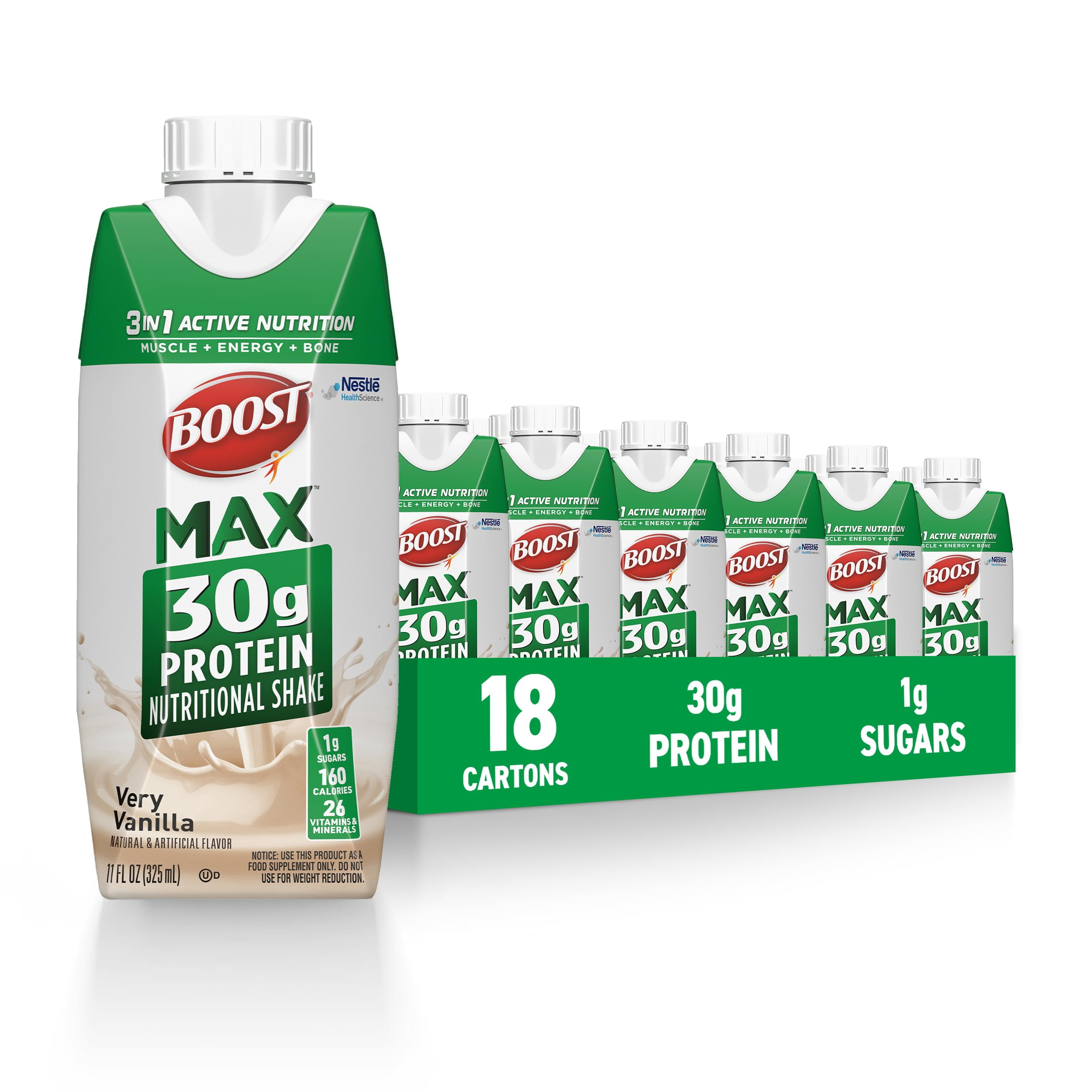 Batido de proteínas BOOST Max Very Vanilla, 325 ml, paquete de 18 cajas ...