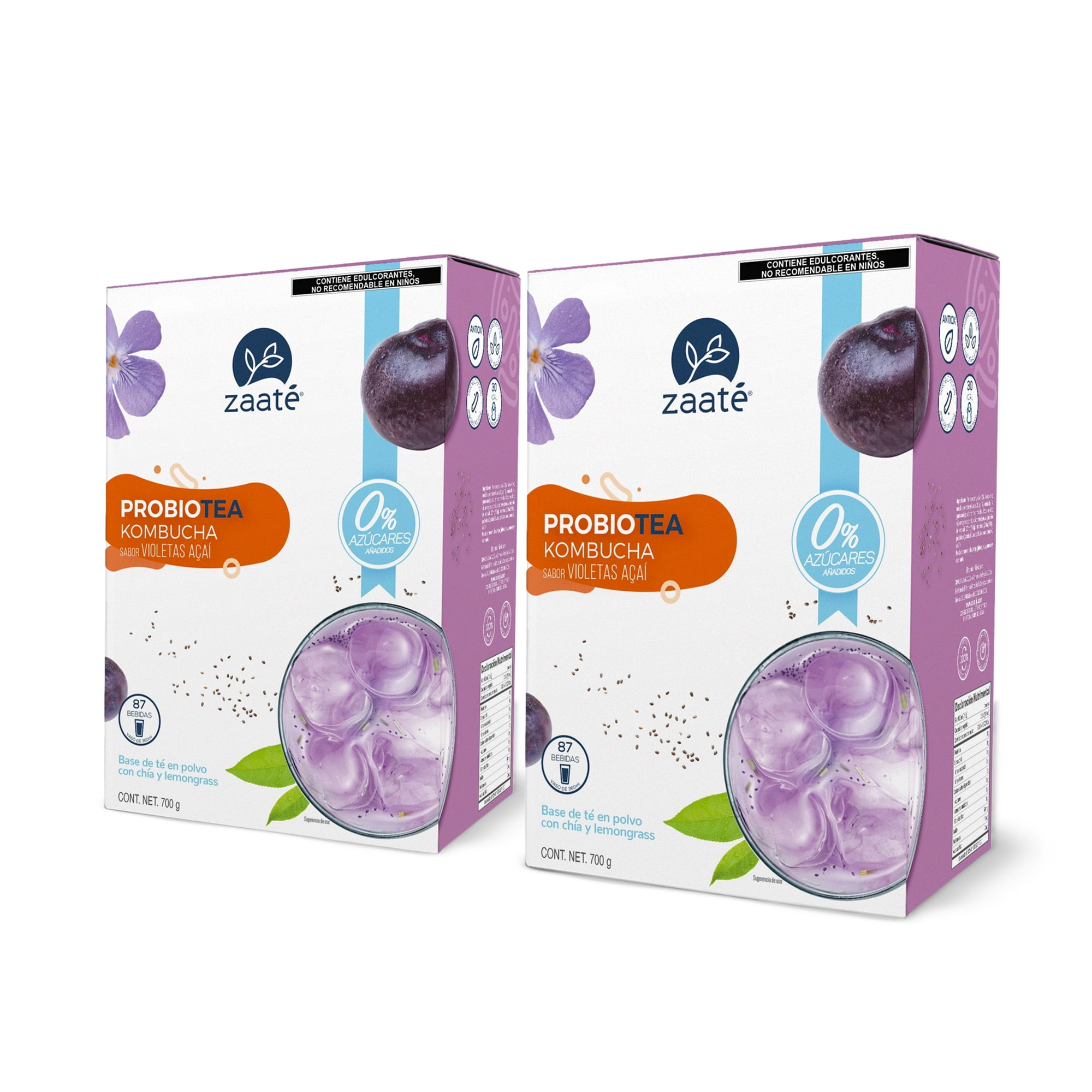 TÉ ZAATÉ 2 PACK Probio Tea Kombucha Violetas Açaí 0% Azúcar | Walmart ...