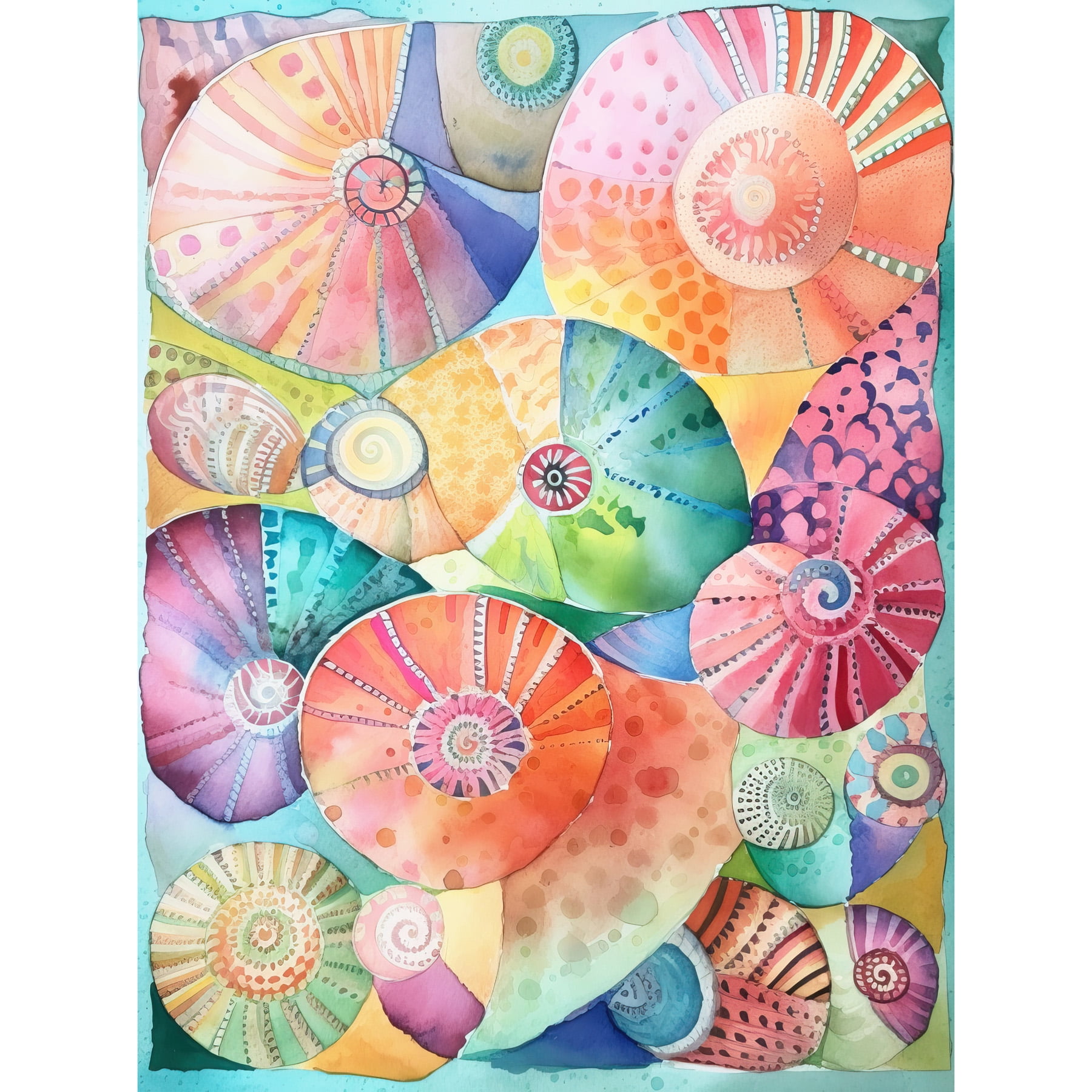 Pastel Colour Seashells Folk Art Unframed Wall Art Print Poster Home ...