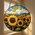 Sunflower Bloom Circular Stained Glass Window Hanging, Floral ...
