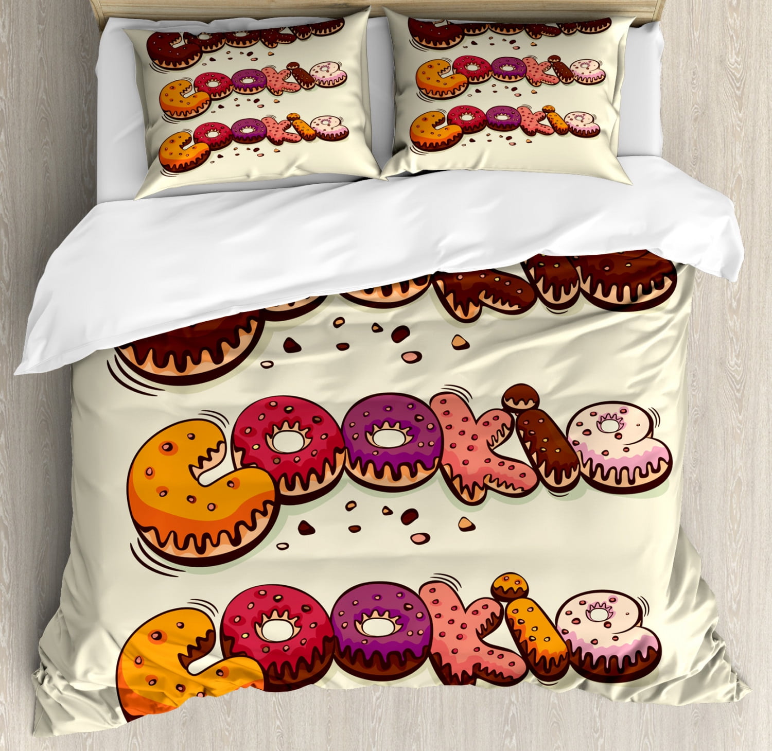 Cookie Queen Size Duvet Cover Set, Cookies Font Bakery Theme Delicious ...