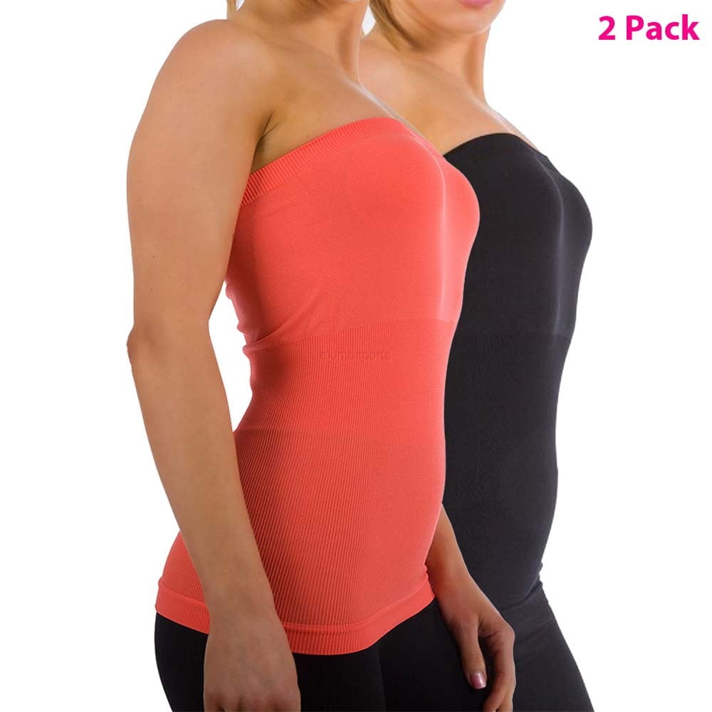 2-Pack Women Sleeveless Strapless Tube Top Long Bandeau Basic Summer ...