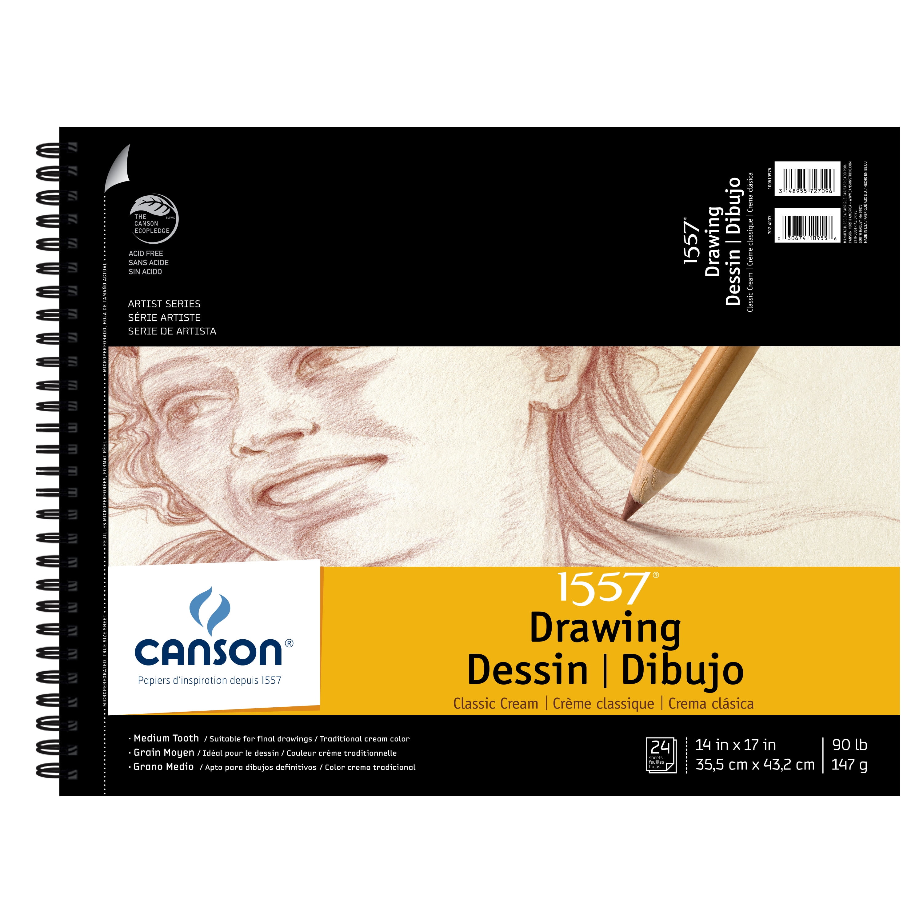 Canson Artist Series Classic Cream Drawing Pad, 14in x 17in, 24 Sheets ...