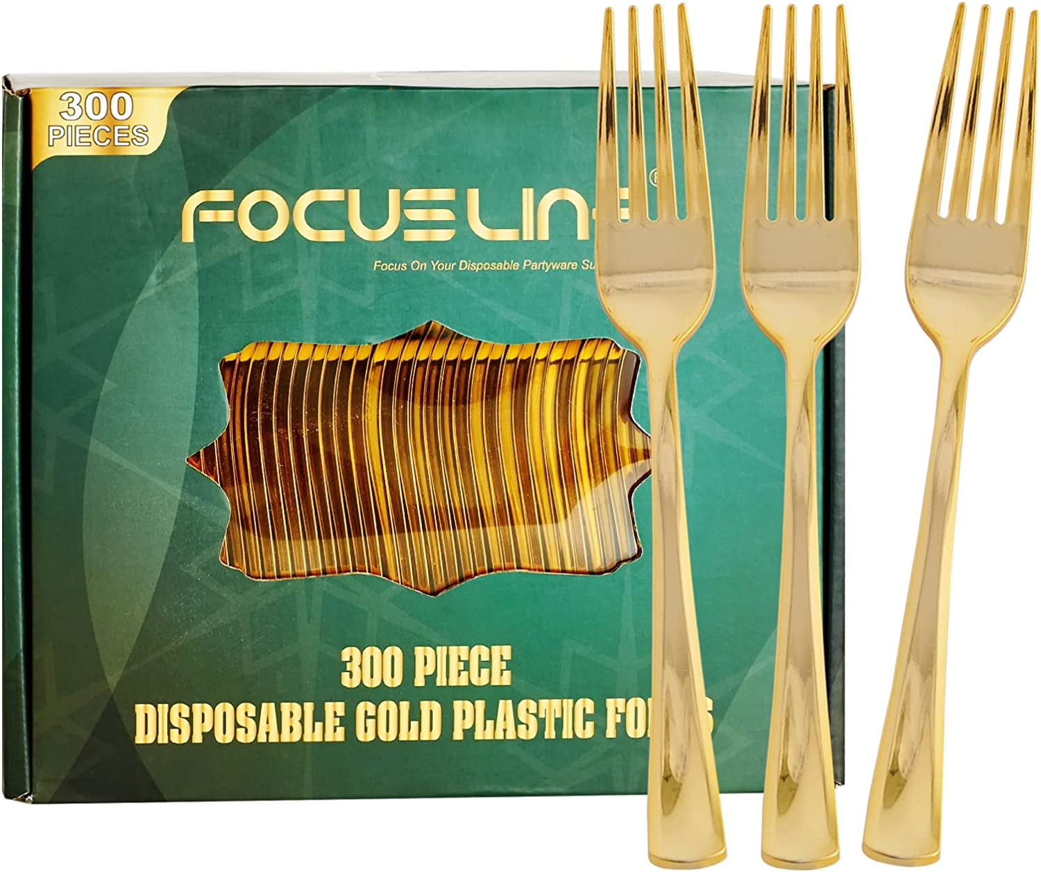 FOCUSLINE 300 Pack Disposable Gold Plastic Cutlery Forks - Walmart.com