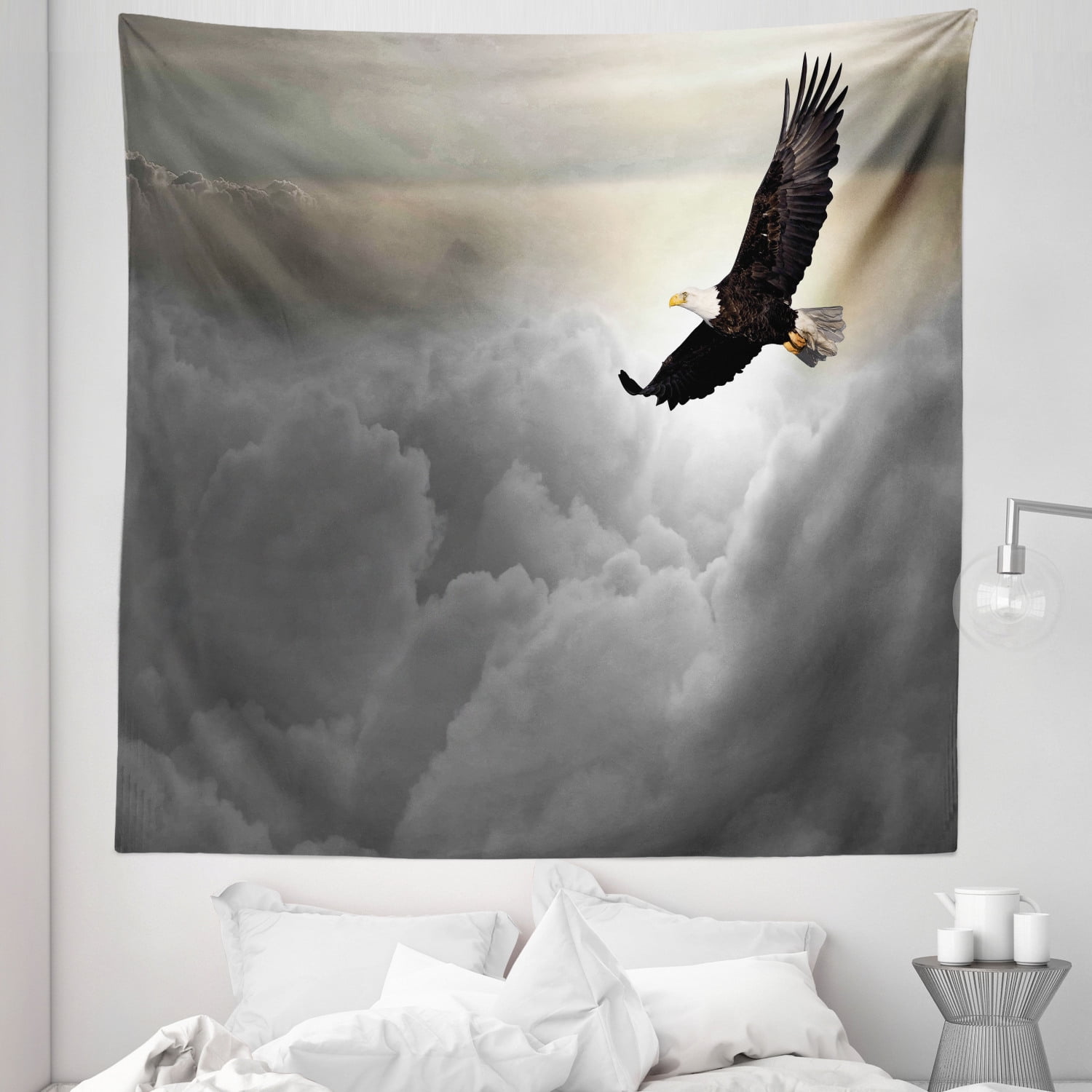 Eagle Tapestry, Majestic Creature Flying Above Clouds Liberty Democracy ...