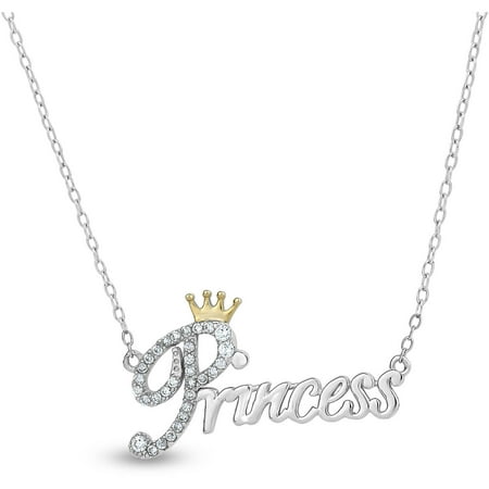 White CZ Sterling Silver and 18kt Gold over Sterling Silver Princess ...