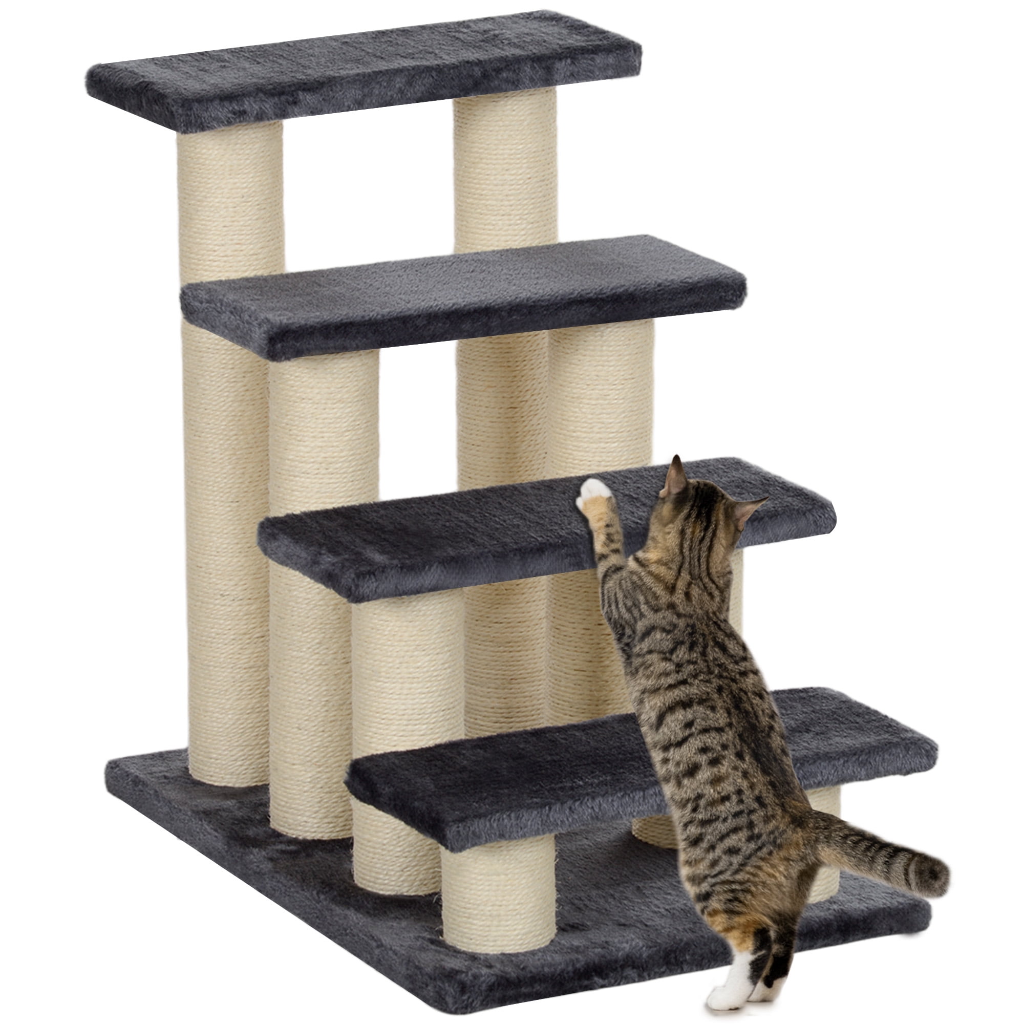 Click here for Pawhut Dog Cat Stairs 4 Steps Scratch Post Dark Gr... prices