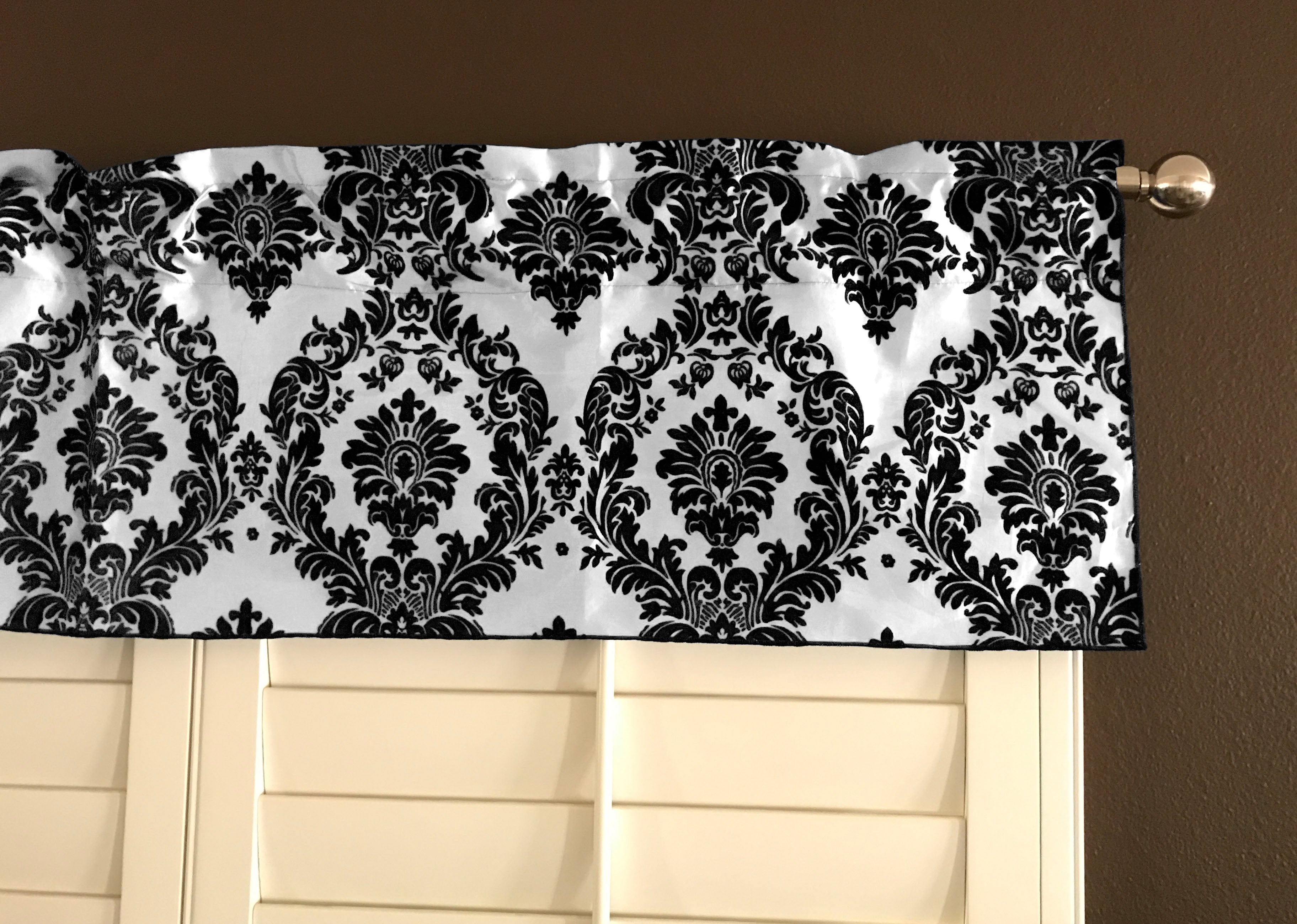 Flocked Damask Window Valance 58" Wide Black on White - Walmart.com